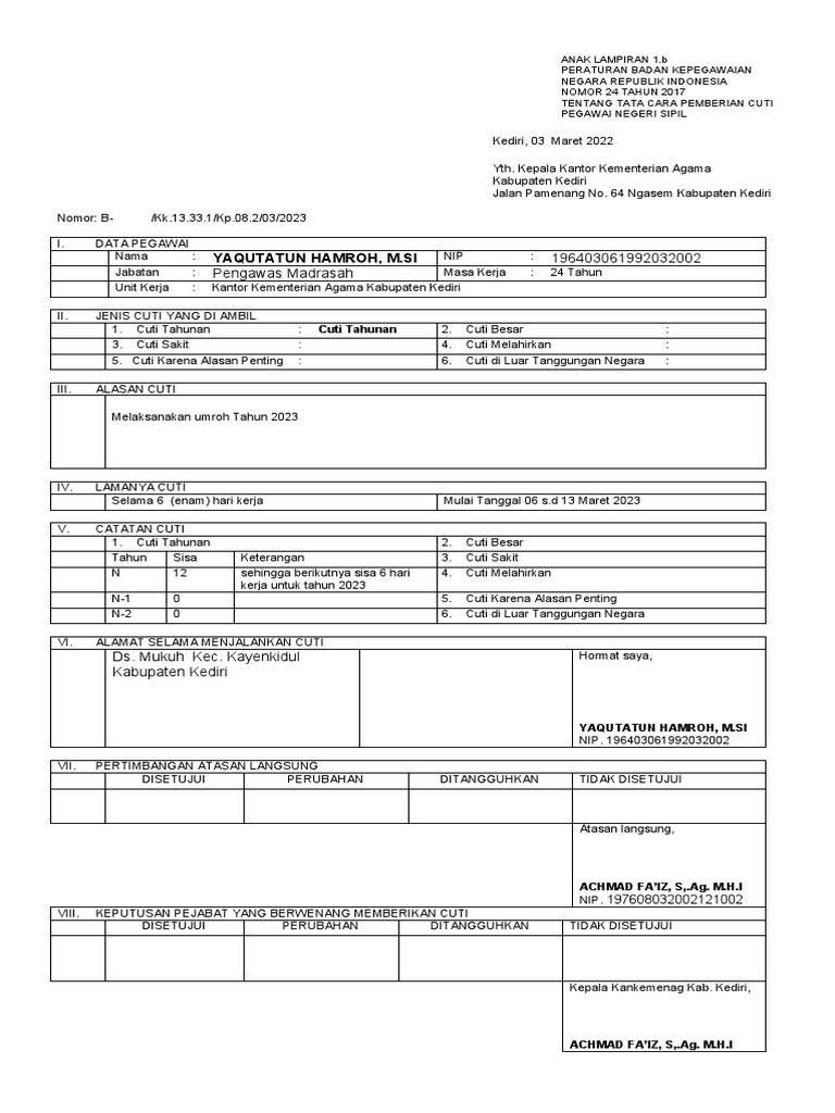 Contoh Blanko Cuti | PDF