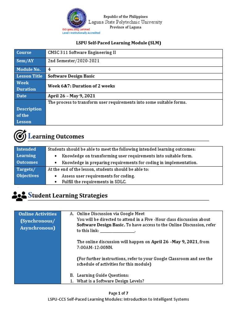 Transforming User Requirements into Software Design: A Self-Paced Learning Module on Software ...