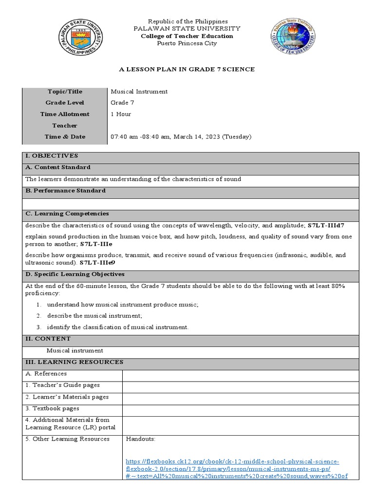 Detailed Lesson Plan Musical Instrument | PDF | String Instruments ...