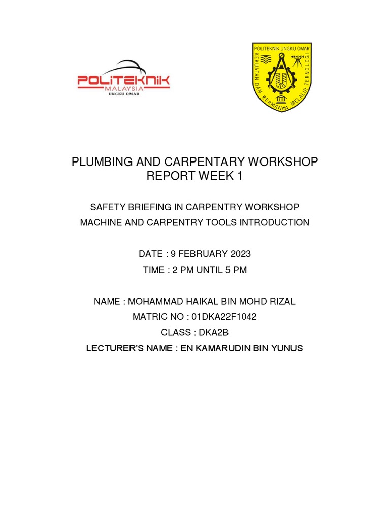 Plumbing and Carpentary Workshop Report Week 1 | PDF | Carpentry | Secondary Sector Of The Economy