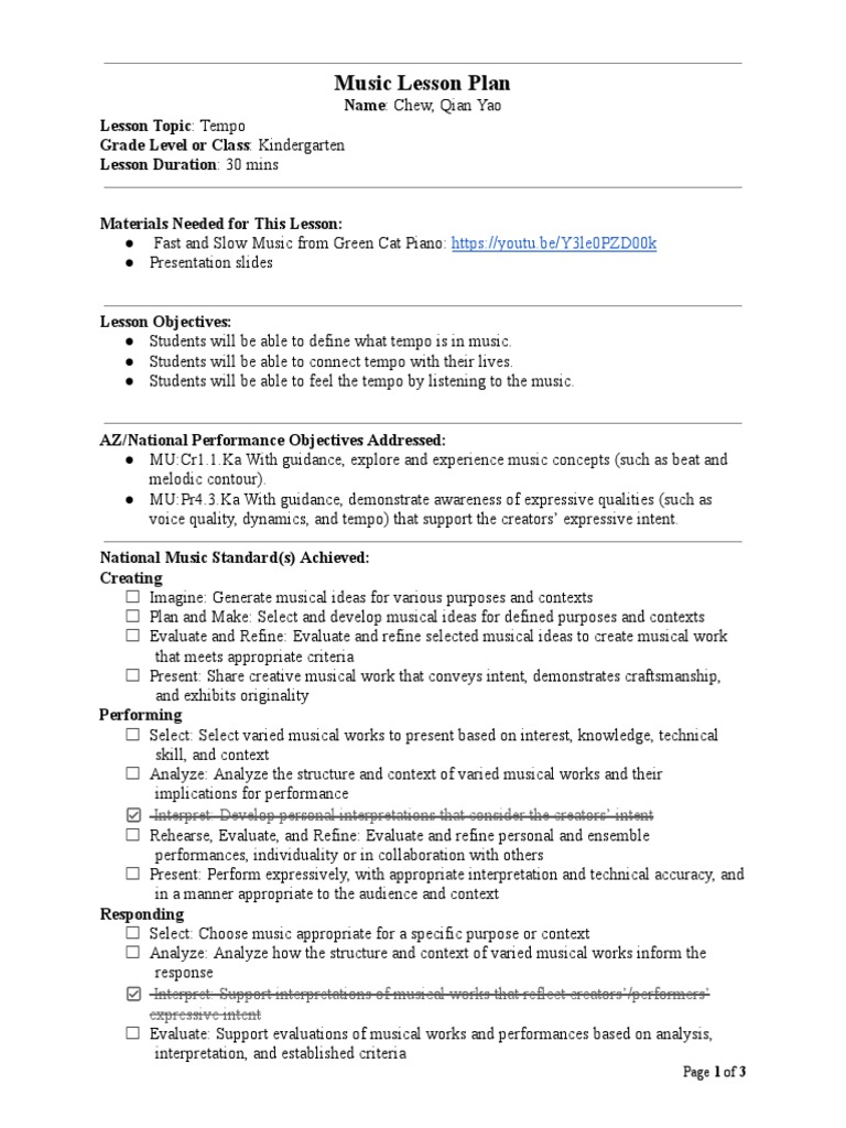 Kindergartens General Music Lesson Plan | PDF | Cognitive Psychology ...