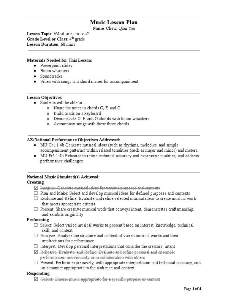 4th Grade Music Lesson: Chords | PDF | Chord (Music) | Learning