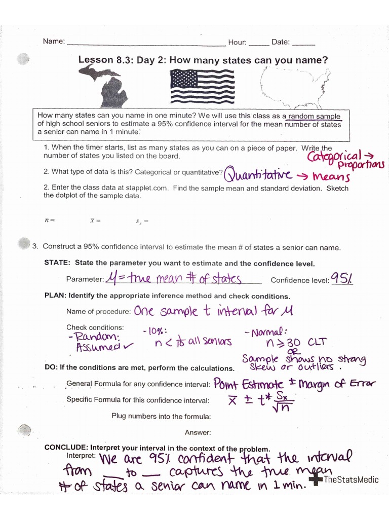 Stats Medic - AP Stats - Lesson 8.3 Day 2 - Answer Key | PDF