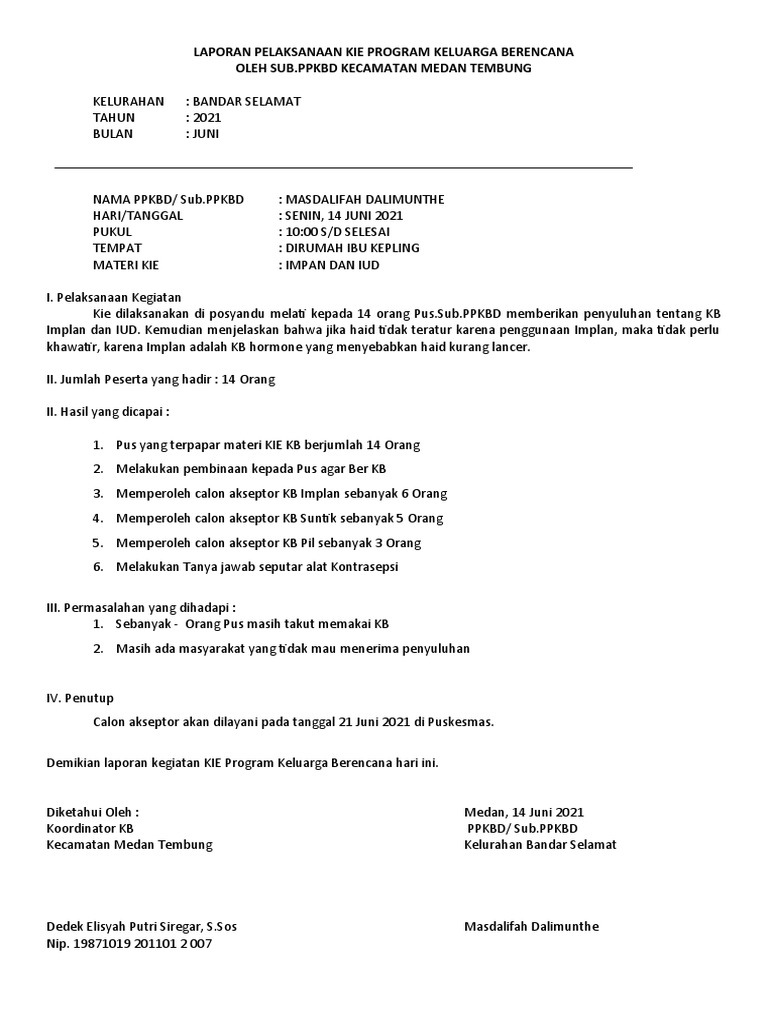 Laporan Pelaksanaan Kie Program Bangga Kencana | PDF