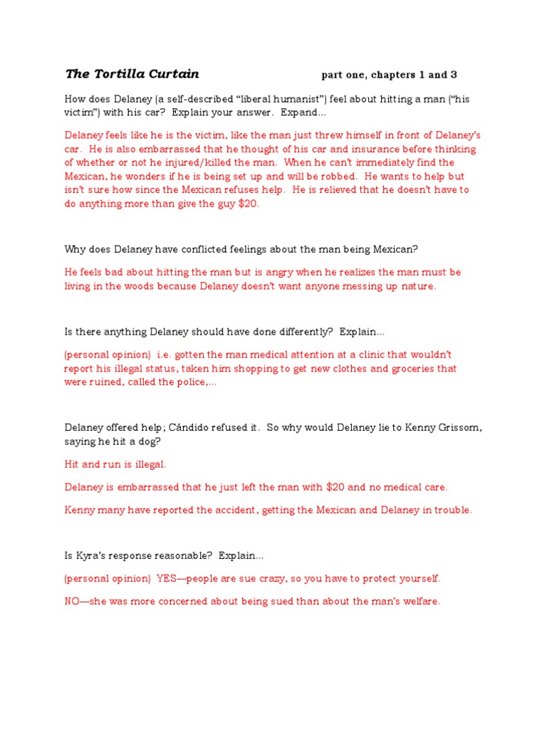 The Tortilla Curtain: Part One, Chapters 1 and 3 | PDF