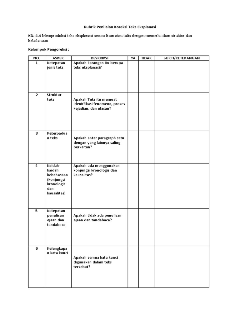 LKPD Menulis Teks Eksplanasi Rubrik | PDF