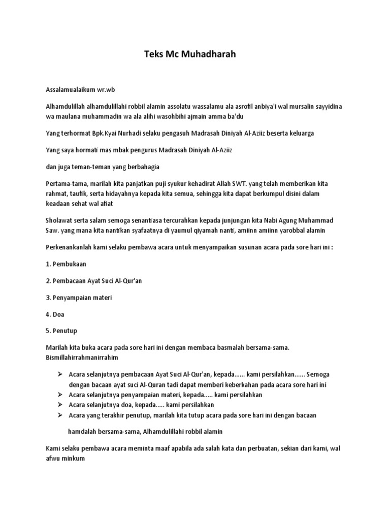 Teks MC Muhadharah | PDF