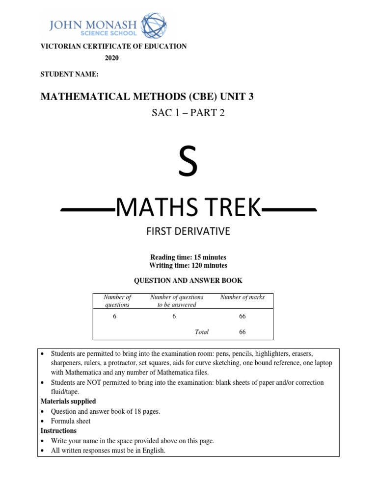 12MMET 20 SAC1 Part2 Maths Trek First Derivative | PDF | Volume | Equations