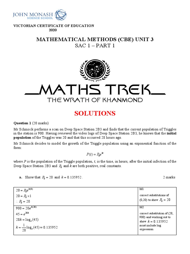 12MMET 20 SAC1 Part1 Maths Trek The Wrath of Khanmond SOLUTIONS | PDF ...