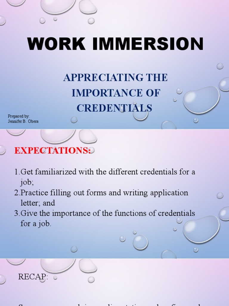 Work Immersion: Appreciating The Importance of Credentials | PDF | Résumé