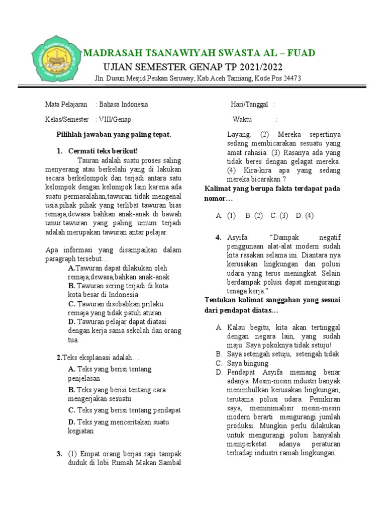 Bahasa Indo Genap KLS 8 Yuni | PDF