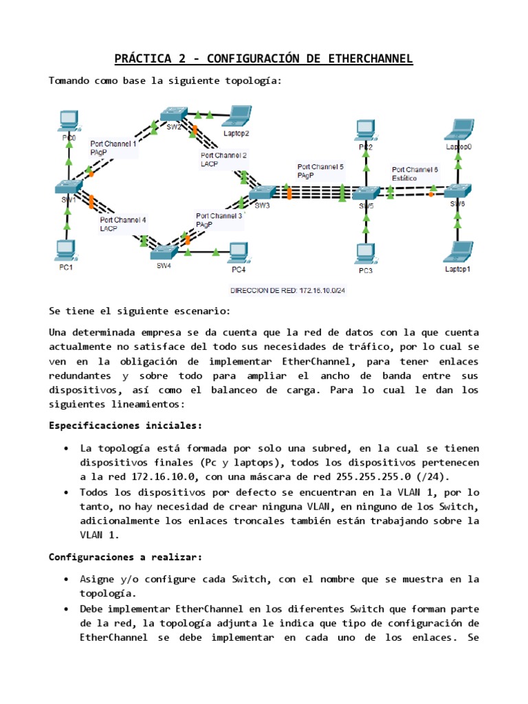 Práctica 2 - Configuración EtherChannel | PDF | Conmutador de red | Red de computadoras