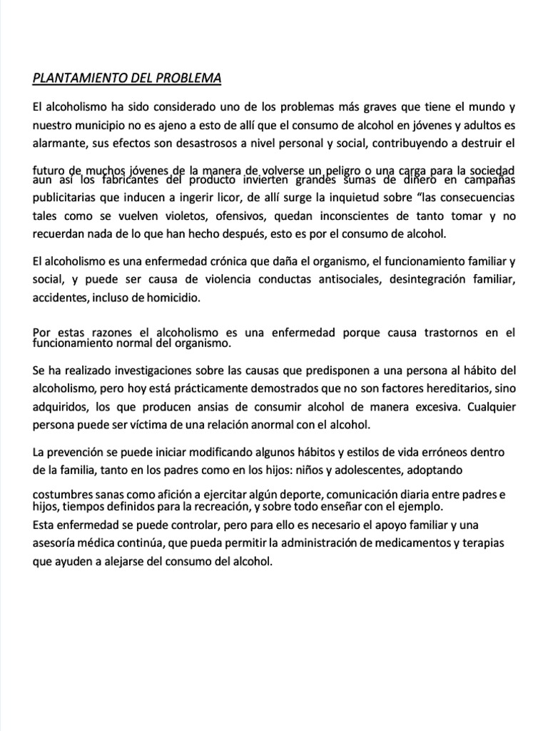Plantamiento Del Problema Plantamiento Del Problema | Descargar gratis PDF | Alcoholismo | Drogas