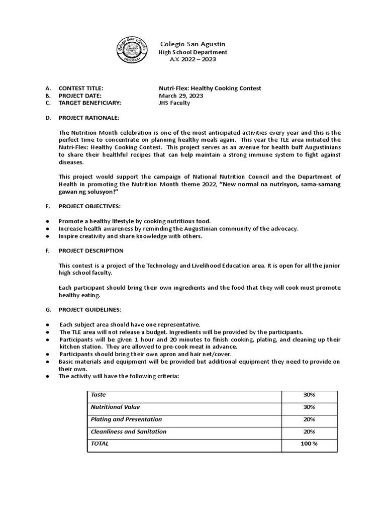 NutriFlex - Healthy Cooking Contest 2023.docx 1 | PDF | Cooking | Nutrition