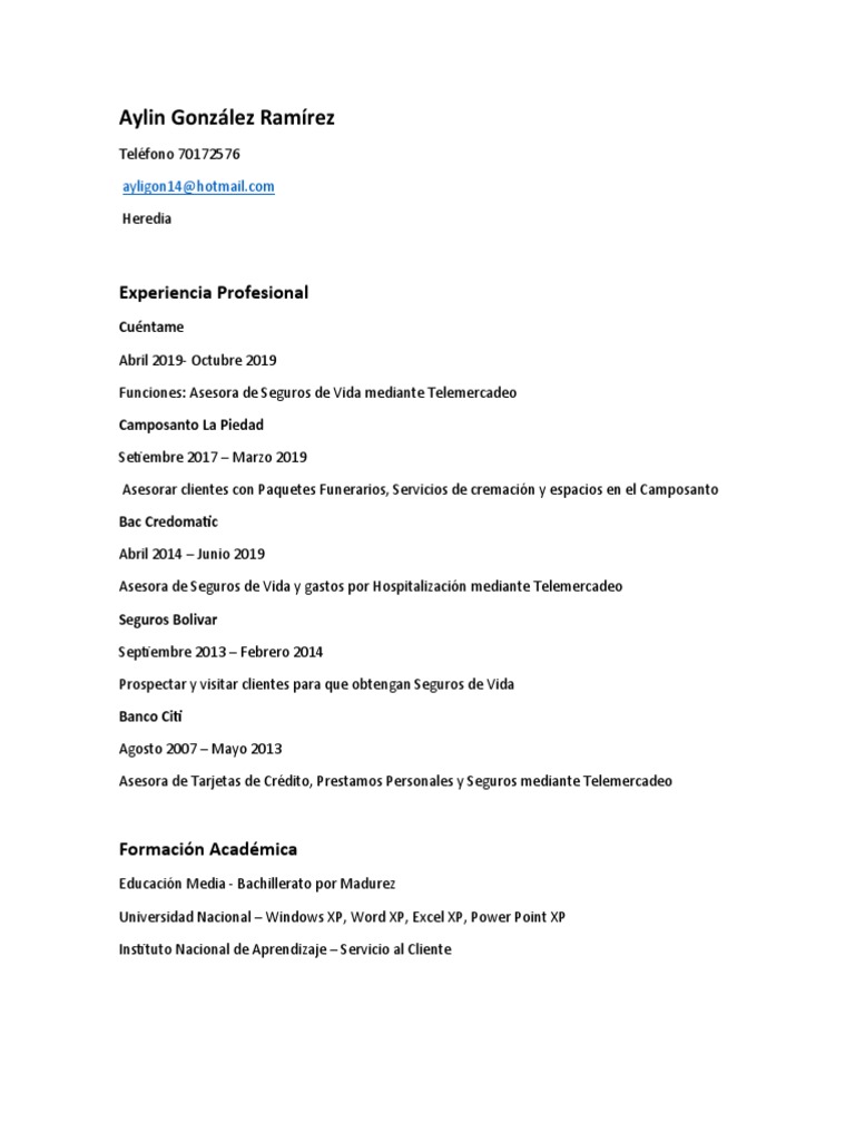 Aylin González Ramírez: Experiencia Profesional | PDF