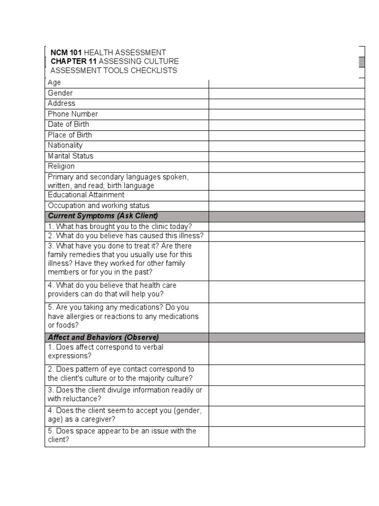 Health Assessment - Assessment Tools | PDF