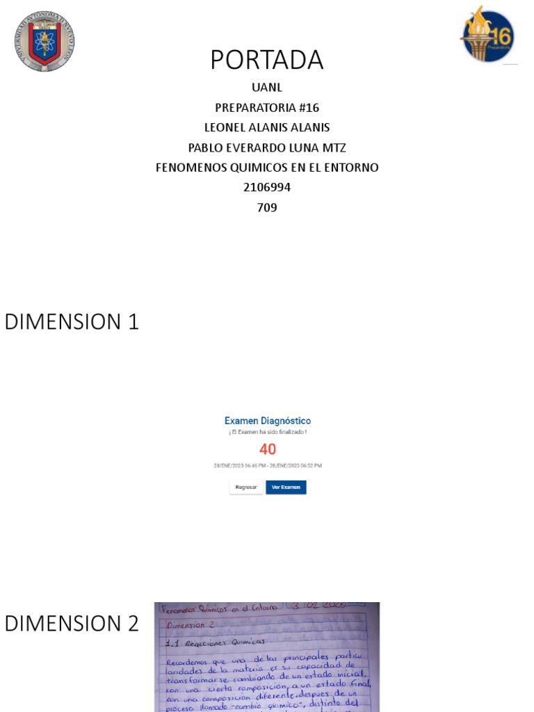 Portada: Uanl Preparatoria #16 Leonel Alanis Alanis Pablo Everardo Luna MTZ Fenomenos Quimicos ...