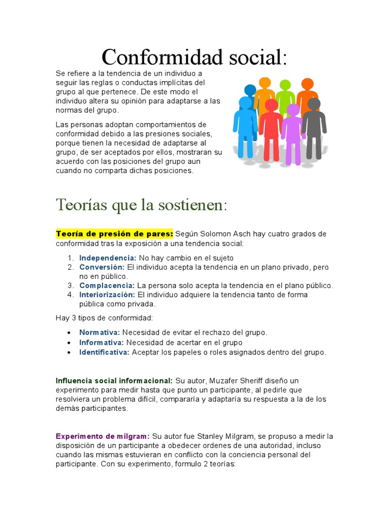 Teoría y tipos de conformidad social | PDF | Conformidad | Ciencias del ...