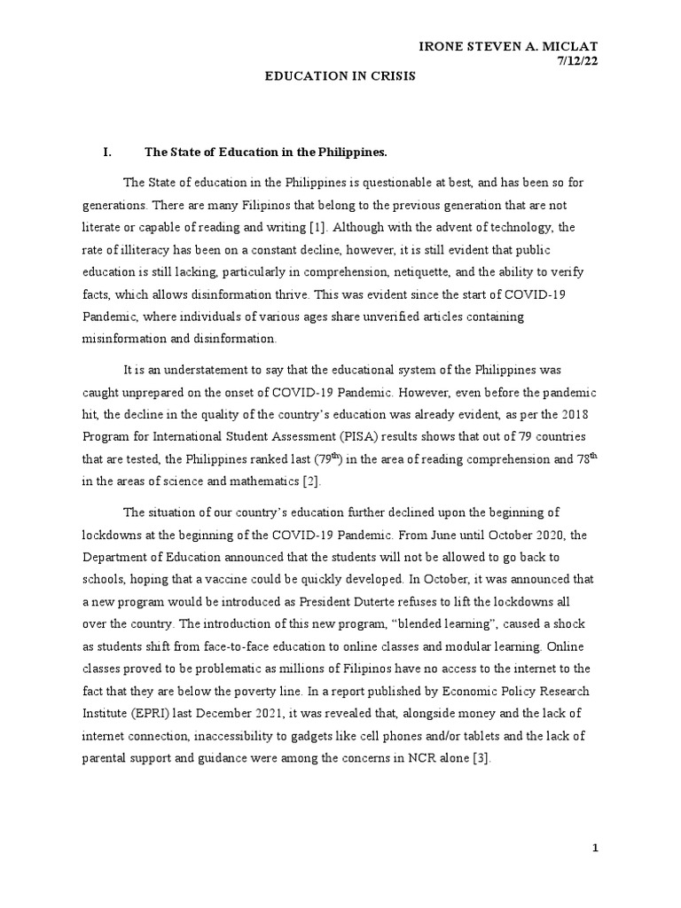 Education in Crisis - A Position Paper For English For Academic and ...