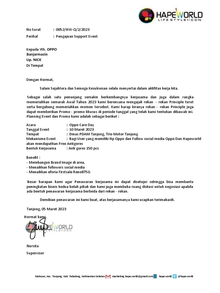 Proposal Kerjasama Oppo Care Day | PDF | Bisnis