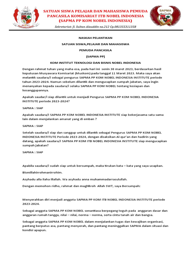 Naskah Pelantikan DPM | PDF