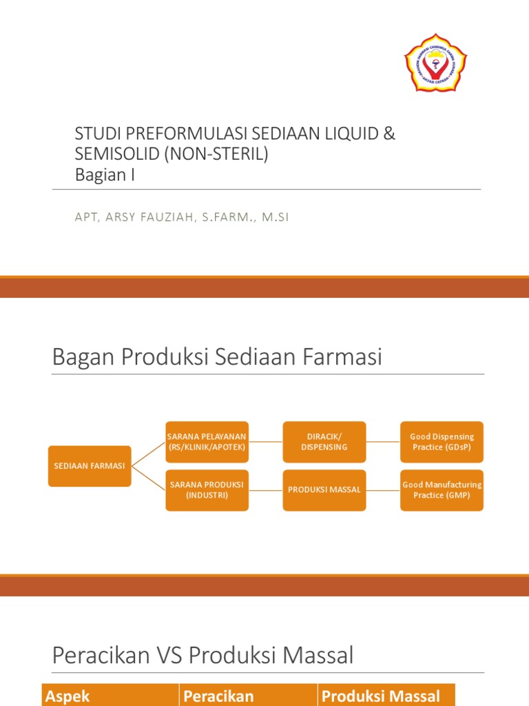 01-STUDI PREFORMULASI SEDIAAN LIQUID & SEMISOLID (NON-STERIL) Handout | PDF