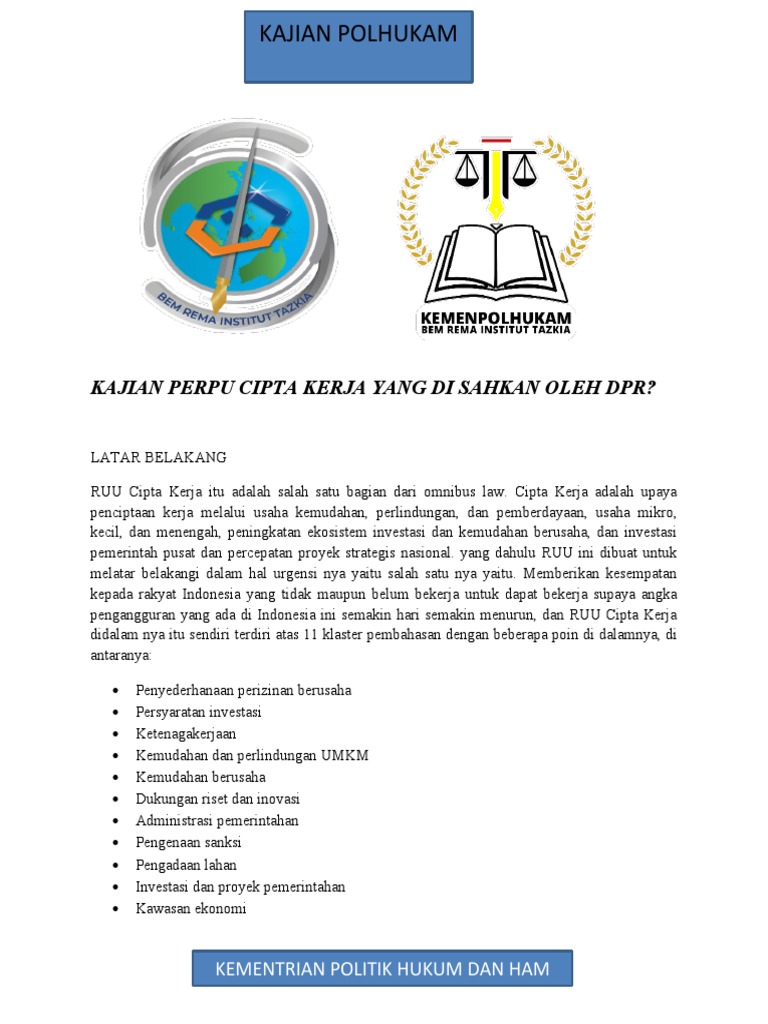 Kajian Perpu Cipta Kerja Yang Di Sahkan Oleh DPR | PDF