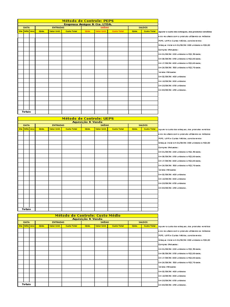 Planilha (PEPS, UEPS e CM) | Download grátis PDF | Business