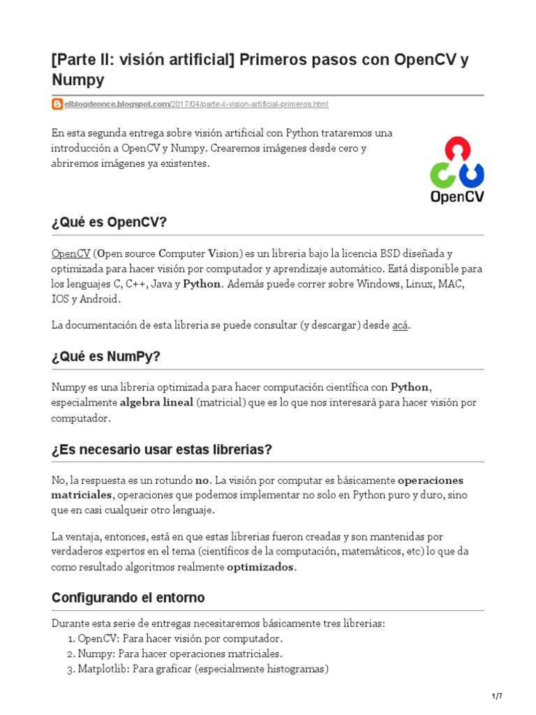 Parte II Visión Artificial Primeros Pasos Con OpenCV y Numpy | PDF ... Parte II Visión Artificial Primeros Pasos Con OpenCV y Numpy | PDF ...