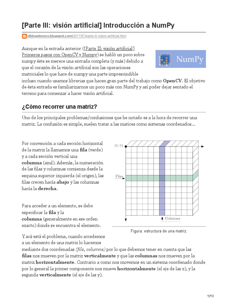 Parte III Visión Artificial Introducción A NumPy | PDF | Matriz ...