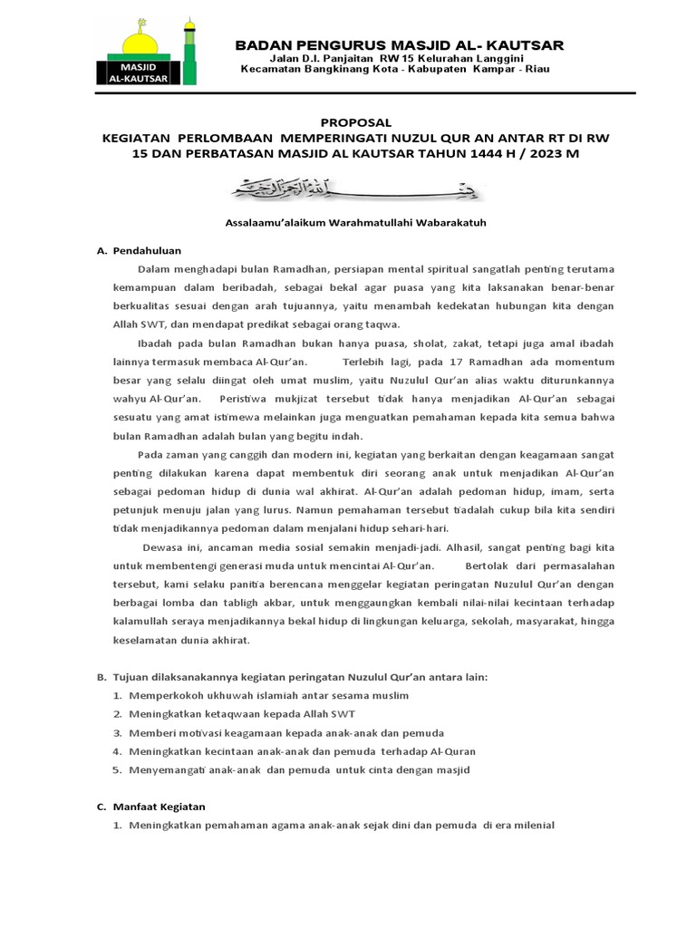 Proposal Peringatan Nuzul Qur'an 1444 H | PDF