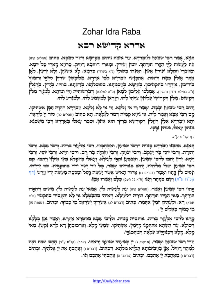 ZOHAR IDRA RABBA KADISHA HEBREO - Dailyzohar-Kabbalah0rAjat | PDF