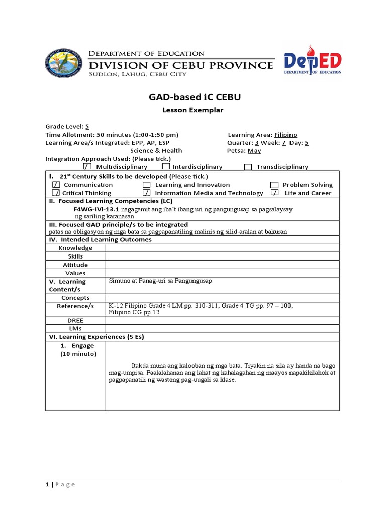 GAD-based Ic CEBU: Lesson Exemplar | PDF