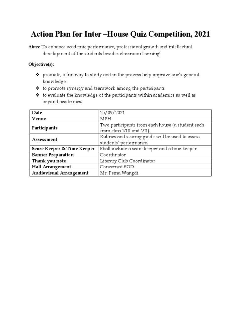 Action Plan For QUIZ | PDF