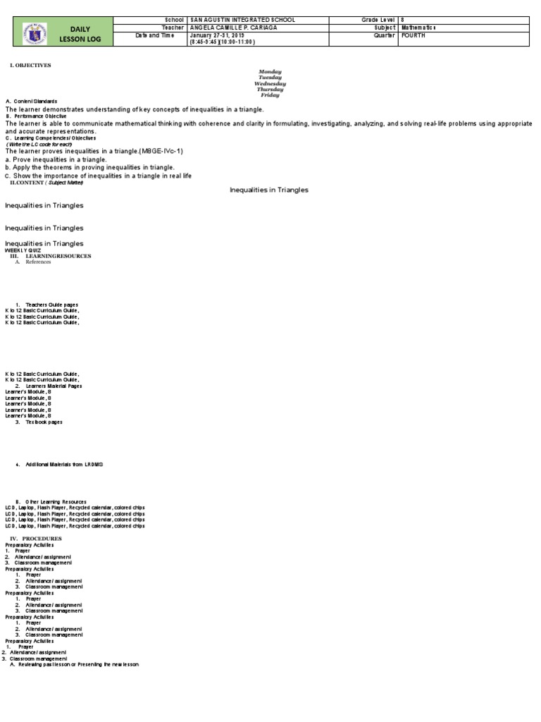 DLL4 Math 8 Week 3 | PDF | Curriculum | Learning