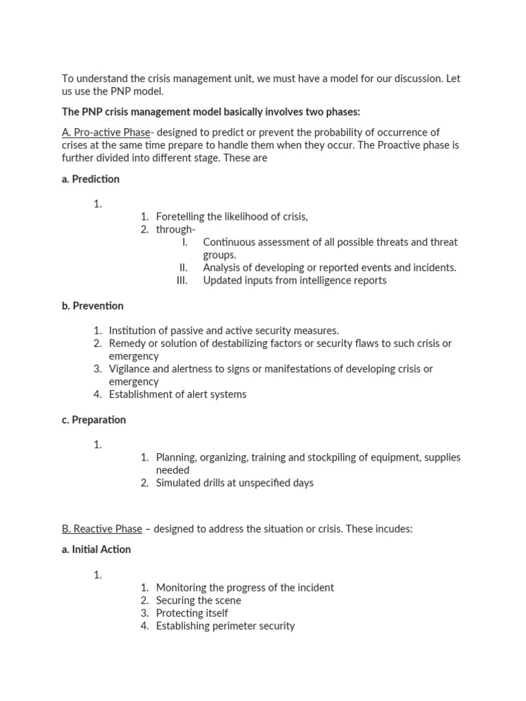 The PNP Crisis Management Model Basically Involves Two Phases | PDF ...