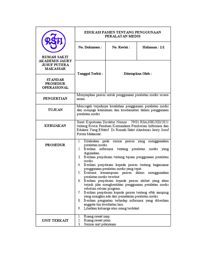 Sop Edukasi Pasien Tentang Penggunaan Peralatan Medis | PDF | Sains & Matematika