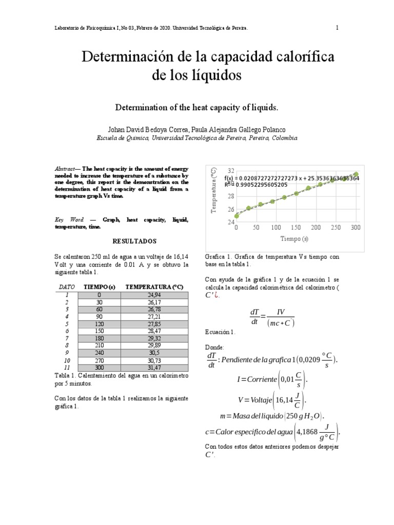 Practica Determinacion de La Capacidad Calorifica de Los Liquidos | PDF ...