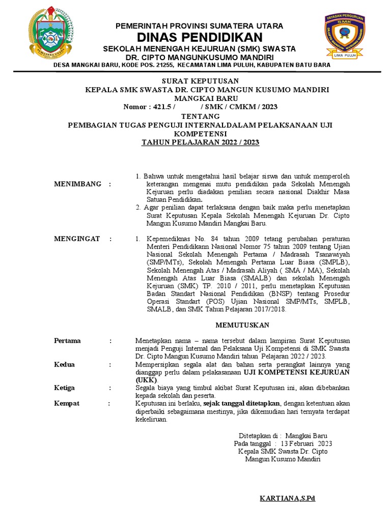 2.3.SK Penguji Internal | PDF | Sains & Matematika | Teknologi & Rekayasa