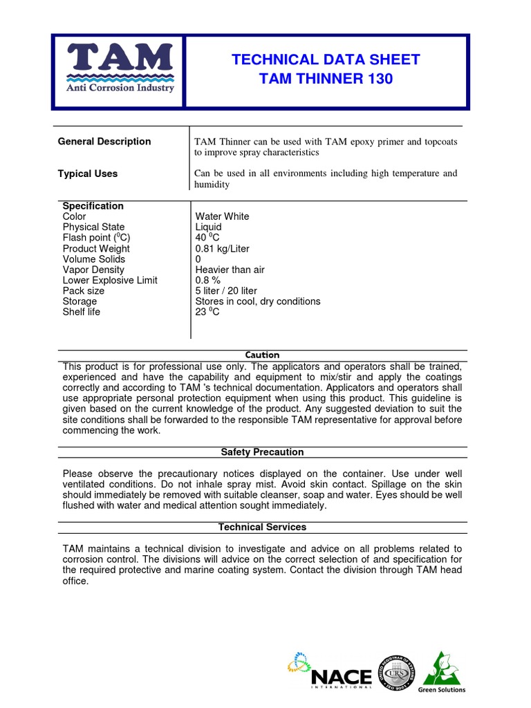 TDS Tam Thinner 130 | PDF