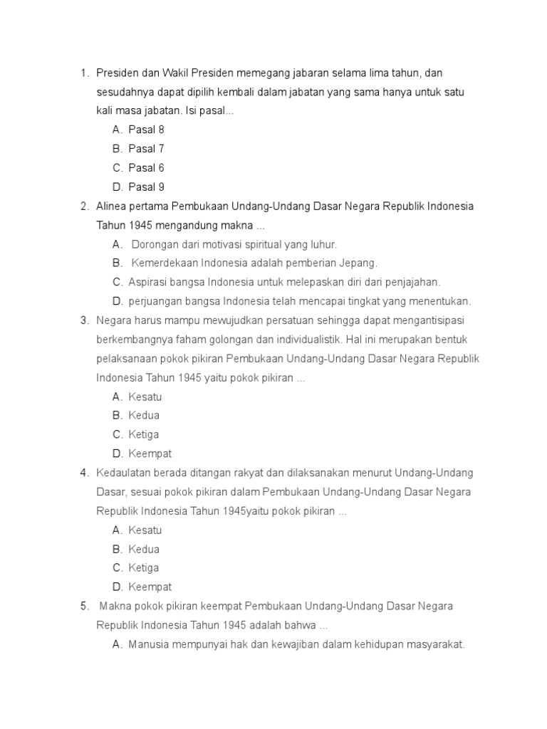 Soal Pilar Negara Uud 145 | PDF