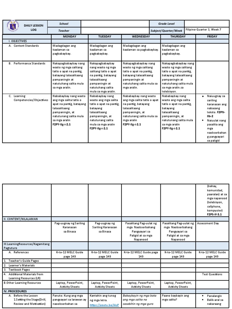 DLL_FILIPINO_Q3W7 | PDF