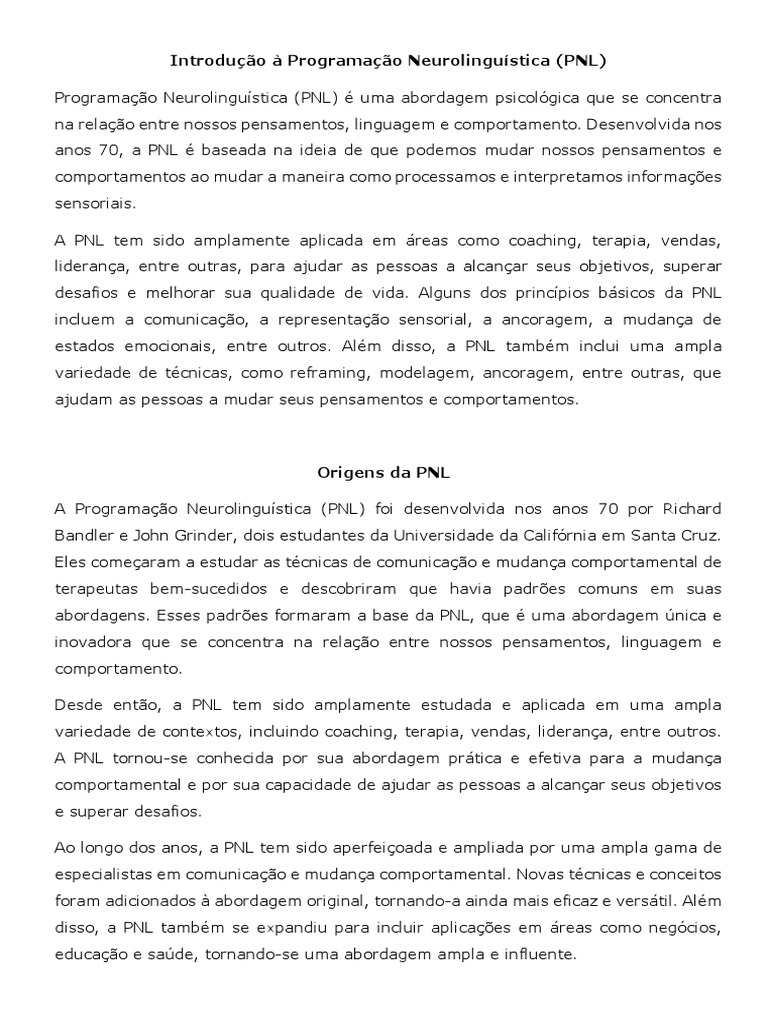 Material PNL | PDF | Programação neurolinguística | Pensamento
