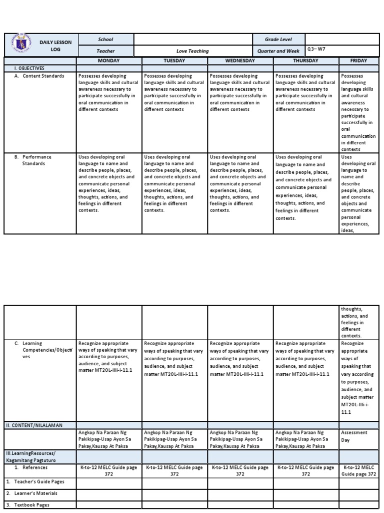 DLL MTB-2 Q3 W7 | PDF | Cognition | Communication