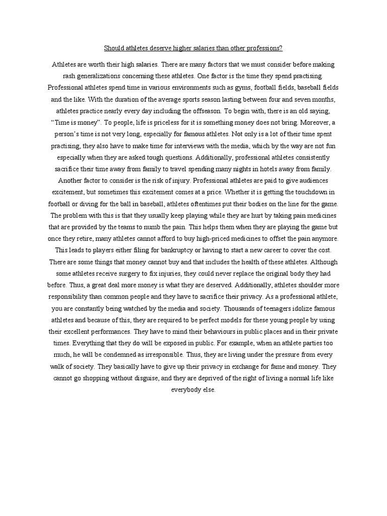 Athletes Deserve Higher Salaries Than Other Professions | PDF