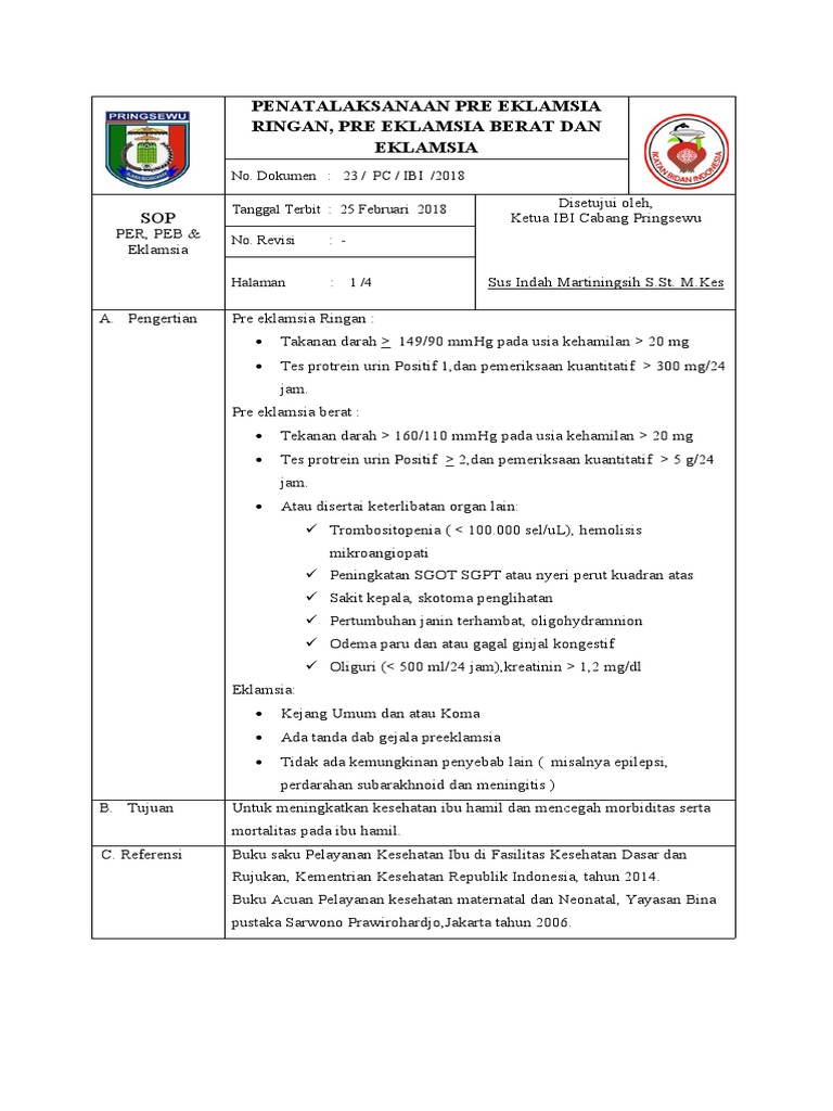 SOP Penatalaksanaan Pre Eklamsia | PDF