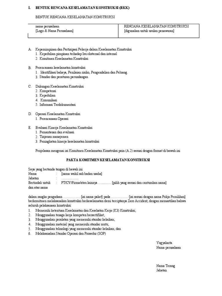 Contoh Bentuk Rencana Keselamatan Kerja | PDF
