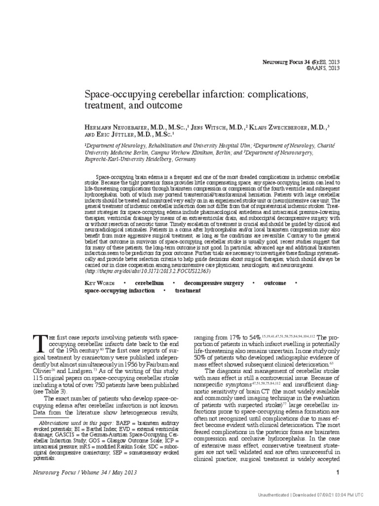 (10920684 - Neurosurgical Focus) Space-Occupying Cerebellar Infarction ... (10920684 - Neurosurgical Focus) Space-Occupying Cerebellar Infarction ...
