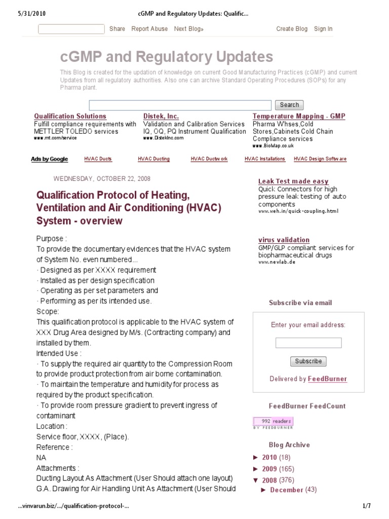 Qualification Protocol of Heating, Ventilation and Air Conditioning ...