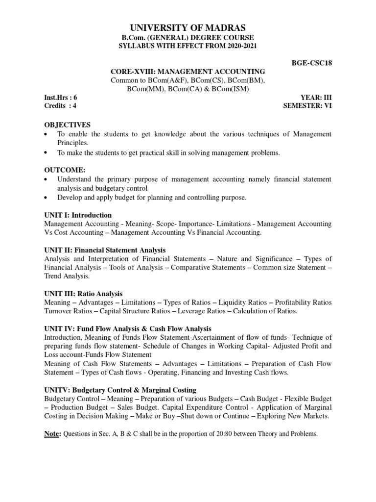 Management Accounting Syllabus 2020-21 | PDF | Management Accounting ...
